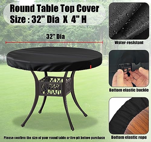 SoloToo Outdoor Round Table Cover,Waterproof Anti-UV Patio Round Table Top Covers,Fits Round Patio Furniture Up to 30" - 32" Diameter (Black)