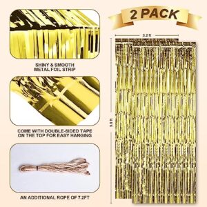 EMART 6.5x10ft Adjustable Photo Backdrop Pipe and Drape Stand Kit with 2 Pack 3.2 ft x 9.8 ft Gold Tinsel Backdrop for Wedding Birthday Christmas Party