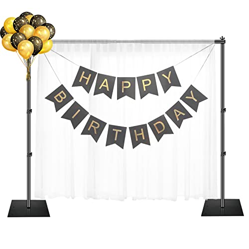 EMART 6.5x10ft Adjustable Photo Backdrop Pipe and Drape Stand Kit with 2 Pack 3.2 ft x 9.8 ft Gold Tinsel Backdrop for Wedding Birthday Christmas Party