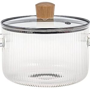 Glass Cooking Pot with Lid - 1.6L(54oz) Heat Resistant Borosilicate Glass Cookware Stovetop Pot Set - Simmer Pot with Cover Safe for Soup, Milk, Baby Food