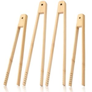 ihaumxs 4 pcs bamboo tongs set: wooden tongs for cooking, 11.8in kitchen long tongs & 9.8in toaster tongs, bamboo tongs for kitchen salad, bacon, pickles,pasta,grilling,toast, bread, fruits.no bpa