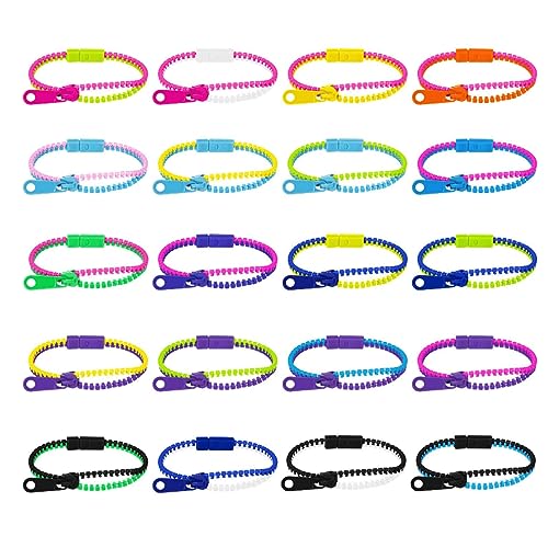 only U 20-Piece Friendship Zipper Bracelets Sensory Fidget Toys Kit for Kids - Perfect Valentines, Birthdays, Goodie Bags, Easter Stuffers - Bulk Set of 20 Bracelets, Party Favors, Gifts