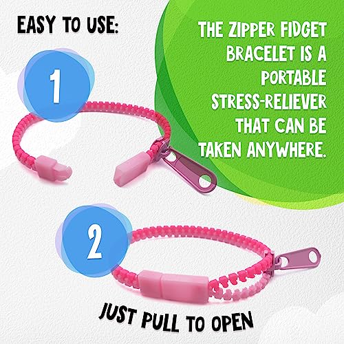 only U 20-Piece Friendship Zipper Bracelets Sensory Fidget Toys Kit for Kids - Perfect Valentines, Birthdays, Goodie Bags, Easter Stuffers - Bulk Set of 20 Bracelets, Party Favors, Gifts