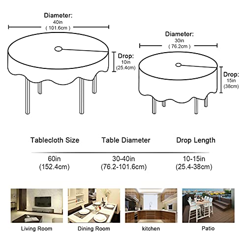 Kigai Zen Basalt Rocks Outdoor Tablecloth 60 Inch Waterproof Round Lace Fabric Table Cloth Table Cover with Umbrella Hole and Zipper for Camping Patio BBQ Backyard Holiday Party Decor