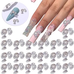 20 pcs kawaii head nail charms - silver head nail charms for acrylic nails 3d white nail art rhinestones jewelry nail gems for nails metal nail decorations for women girls nail accessories supplies