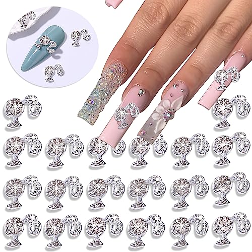 20 Pcs Kawaii Head Nail Charms - Silver Head Nail Charms for Acrylic Nails 3D White Nail Art Rhinestones Jewelry Nail Gems for Nails Metal Nail Decorations for Women Girls Nail Accessories Supplies