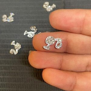 20 Pcs Kawaii Head Nail Charms - Silver Head Nail Charms for Acrylic Nails 3D White Nail Art Rhinestones Jewelry Nail Gems for Nails Metal Nail Decorations for Women Girls Nail Accessories Supplies