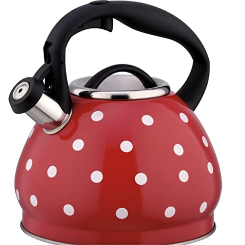 Tea Kettle Stovetop Whistling Teapot 304 Stainless Steel Whistling Kettle 3L Teapot Thickened Three-Layer Composite Bottom Whistle Kettle Stove Top Kettle (Color : Red, Size : 3.4L)