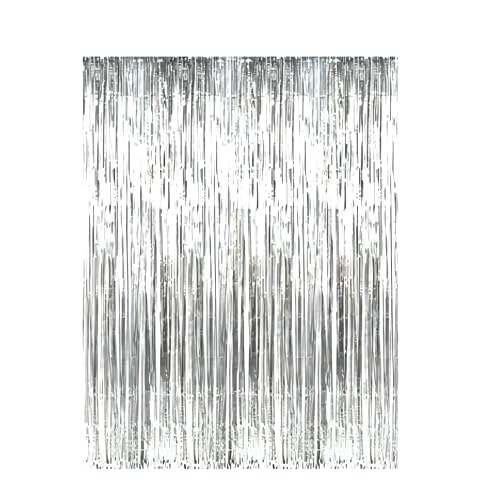 3 Pack Silver Backdrop Curtain,BigBigMe Foil Fringe Curtain,Silver Metallic Tinsel Foil Backdrop,Party Decorations for Birthday Wedding Decor,Door Streamers,Bachelorette,Party Streamers,Party Supplies