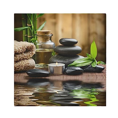 Nesatuwa 20 x 20 Inch Zen Basalt Stones on Wood Cloth Napkins Washable Soft Polyester Dinner Napkins Reusable for Weddings Party Dinner Decoration - 1 Pack