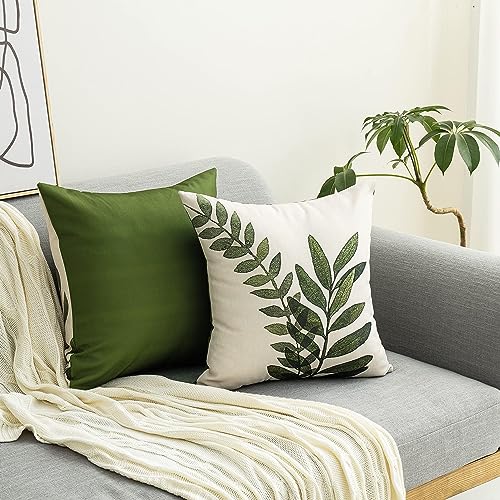 Tritard Outdoor Pillow Covers Set of 2 Waterproof Fabric Green Botanical Plant Leaves Throw Pillow Covers Leaf Pillowcases for Patio Furniture Living Room, 20x20