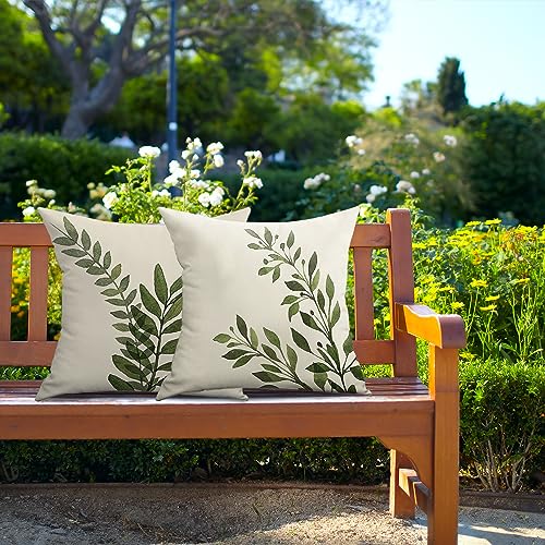 Tritard Outdoor Pillow Covers Set of 2 Waterproof Fabric Green Botanical Plant Leaves Throw Pillow Covers Leaf Pillowcases for Patio Furniture Living Room, 20x20