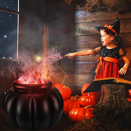 Jenaai 22" Inflatable Halloween Black Cauldron Pot with LED Mister Fogger Maker Changing Light Witches Cauldron Candy Bucket Beverage Bowl for Party Trick or Treat Halloween Decor