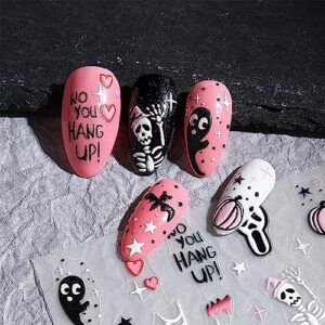 JMEOWIO 8 Sheets Halloween Nail Art Stickers Decals Self-Adhesive Pegatinas Uñas Pink Skull Cute Horror Ghost Spider Web Bat Pumpkin Spook Nail Supplies Nail Art Design Decoration Accessories