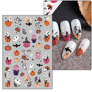 JMEOWIO 8 Sheets Halloween Nail Art Stickers Decals Self-Adhesive Pegatinas Uñas Pink Skull Cute Horror Ghost Spider Web Bat Pumpkin Spook Nail Supplies Nail Art Design Decoration Accessories