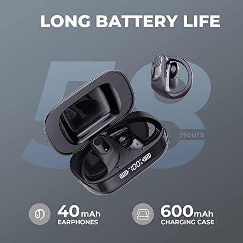 TELNP Wireless Earbuds Bluetooth Headphones 58Hrs Playtime Wireless Ear Buds with Earhooks Over Ear Earphones LED Display Charging Case Headphones for Sport Running Workout