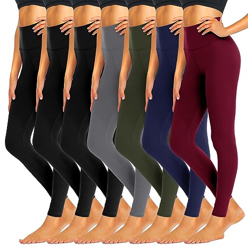 iceROSE 7 Pack Leggings for Women, High Waisted Black Yoga Leggings for Workout Running Maternity