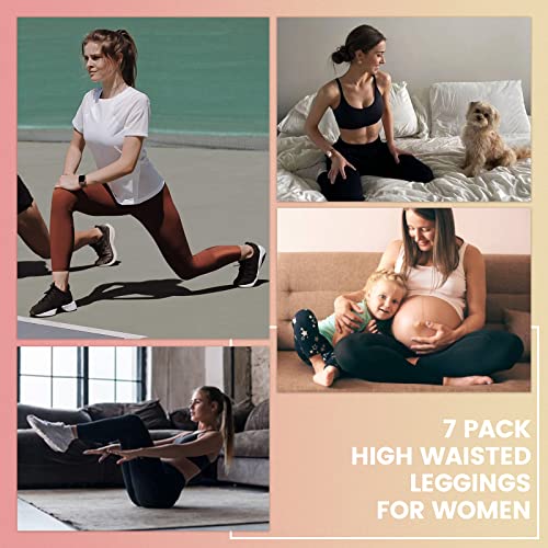 iceROSE 7 Pack Leggings for Women, High Waisted Black Yoga Leggings for Workout Running Maternity