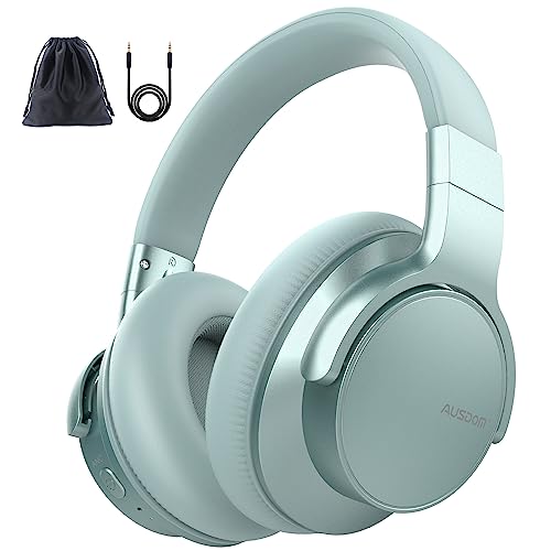 AUSDOM Wireless Noise Cancelling Headphones Bluetooth, E7 Over-Ear ANC Headphones with Microphone, 50Hrs Playtime, Hi-Fi Stereo Sound, USB C Charge, Comfortable Earpads for Travel Work, Mint Green