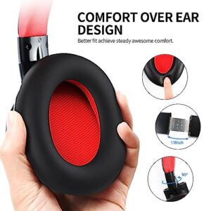 AUSDOM Bluetooth Noise Cancelling Headphones: E7 Wireless Over Ear ANC Headphones with Microphone, 50H Playtime, Hi-Fi Stereo Sound, Comfortable Earpads for Travel Work Adults, Black Red