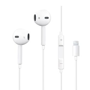 [apple mfi certified] apple headphones wired earbuds with lightning connector earphones with built-in microphone & volume control compatible with iphone 14/13/12/11/xr/xs/x/8/7/se