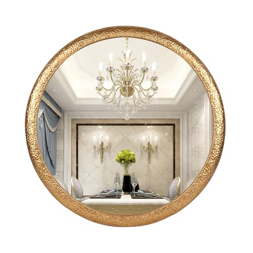 Varsoul 30 * 30in Antique Gold Decorative Metal Framed Round Wall Mirror，Decorative Accent Wall Mirrors Modern for Living Room, Entryway, Foyer, Hallway, Bedroom