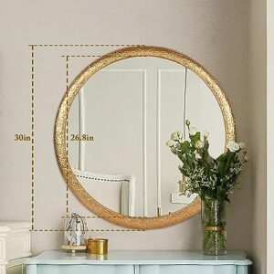 Varsoul 30 * 30in Antique Gold Decorative Metal Framed Round Wall Mirror，Decorative Accent Wall Mirrors Modern for Living Room, Entryway, Foyer, Hallway, Bedroom