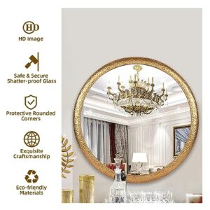 Varsoul 30 * 30in Antique Gold Decorative Metal Framed Round Wall Mirror，Decorative Accent Wall Mirrors Modern for Living Room, Entryway, Foyer, Hallway, Bedroom