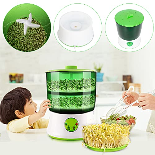 WenDissy Bean Sprouts Machine, Seed Sprouter Kits, 2 Layers Automatic Bean Sprouts Maker, Large Capacity Seed Grow Machine Also for Radish, Alfalfa, Wheatgrass, Broccoli Sprouts