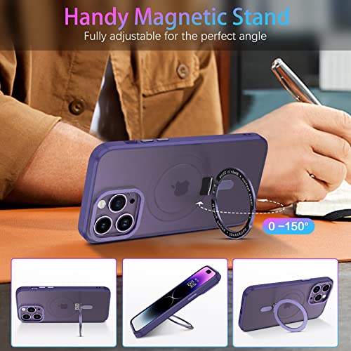 DUEDUE for iPhone 14 Pro Magnetic Case with Invisible Stand [Compatible with Magsafe], Full Body Protective Cover Slim Shockproof Kickstand Phone Case for Apple iPhone 14 Pro 6.1", Purple