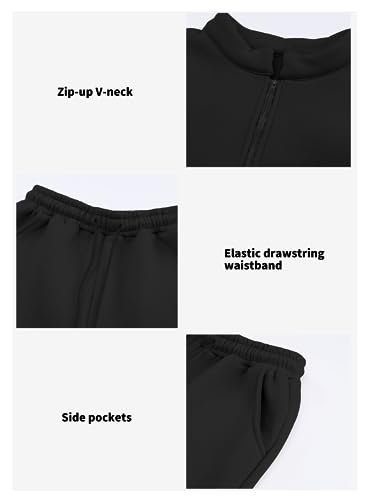 Aleumdr Womens 2 Piece Sweatsuit Sets 2023 Fall Trendy Half Zip Pullover Long Sleeve Sweatshirt Jogger Pants Outfits with Pockets Black Large