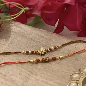 Rakhi for Brother Set of 2 with Greeting Card, Beautiful Designer Raksha Bandhan Rakhi Gift Set for Brother Bhaiya Bhai Bro, Traditional Indian Style Rakshbandhan Rakhi Gifts for Brother