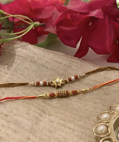 Rakhi for Brother Set of 2 with Greeting Card, Beautiful Designer Raksha Bandhan Rakhi Gift Set for Brother Bhaiya Bhai Bro, Traditional Indian Style Rakshbandhan Rakhi Gifts for Brother