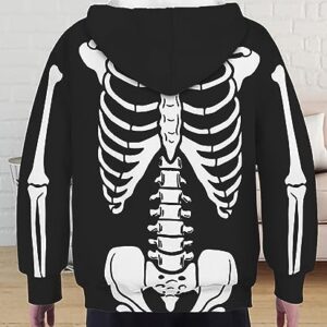 ALUWU Boys Girls Hoodies Kids 3D Print Pullover Sweatshirts With Pocket Cool Funny Long Sleeve Hooded Cute Graphic Comfy Halloween SkeletonHoody for Teens Size 11-12T