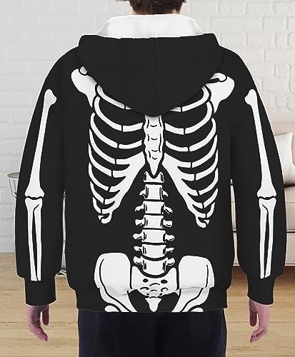 ALUWU Boys Girls Hoodies Kids 3D Print Pullover Sweatshirts With Pocket Cool Funny Long Sleeve Hooded Cute Graphic Comfy Halloween SkeletonHoody for Teens Size 11-12T