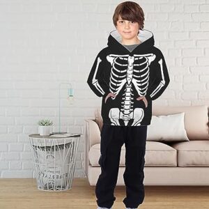 ALUWU Boys Girls Hoodies Kids 3D Print Pullover Sweatshirts With Pocket Cool Funny Long Sleeve Hooded Cute Graphic Comfy Halloween SkeletonHoody for Teens Size 11-12T