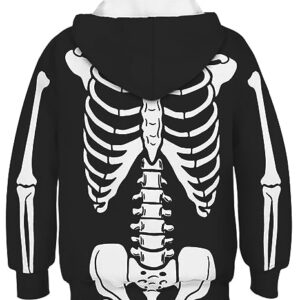 ALUWU Boys Girls Hoodies Kids 3D Print Pullover Sweatshirts With Pocket Cool Funny Long Sleeve Hooded Cute Graphic Comfy Halloween SkeletonHoody for Teens Size 11-12T