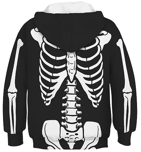 ALUWU Boys Girls Hoodies Kids 3D Print Pullover Sweatshirts With Pocket Cool Funny Long Sleeve Hooded Cute Graphic Comfy Halloween SkeletonHoody for Teens Size 11-12T