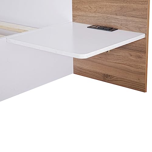 DaiNNCN Platform Bed Frame Queen Size with Storage Drawers,Headboard with Shelves and USB Ports and Sockets,White