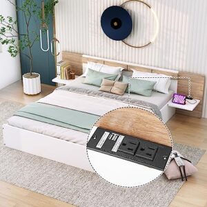 DaiNNCN Platform Bed Frame Queen Size with Storage Drawers,Headboard with Shelves and USB Ports and Sockets,White