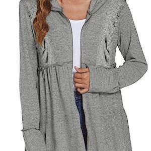 DEESHA Full Zip Up Hoodie for Women Pleated Tiered Ruffle Hooded Sweatshirts Jacket Coat Long Sleeve Black(Grey, 3X-Large)