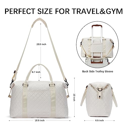 FIGESTIN Duffle Bag Womenn travel l Bag, Weekender Bag for Women Sport Gym Bag Lightweight Carry On Bag Overnight Bag for Women/Girls Beige