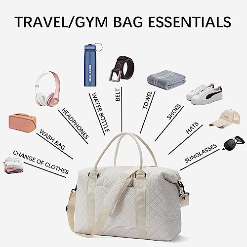 FIGESTIN Duffle Bag Womenn travel l Bag, Weekender Bag for Women Sport Gym Bag Lightweight Carry On Bag Overnight Bag for Women/Girls Beige