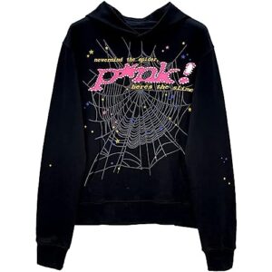 Sunwittafy Y2k Hoodie Men Women Spider Hoodie Pink Retro Oversized Loose Sweatshirts Hip Hop Trendy Jacket 2023