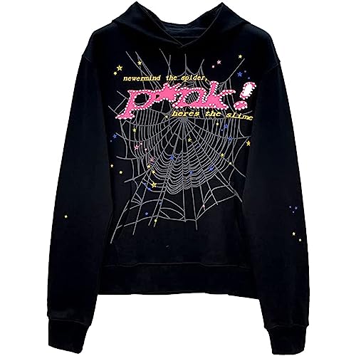 Sunwittafy Y2k Hoodie Men Women Spider Hoodie Pink Retro Oversized Loose Sweatshirts Hip Hop Trendy Jacket 2023