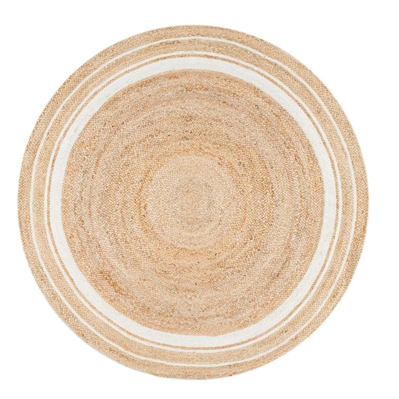 Manvi Exports 4x4, 5x5, 6x6,Feet Natural Jute Scallop Round Rug, Floor Scalloped Edge Rug Braided Boho Eco Large Circular Handmade Area Rugs