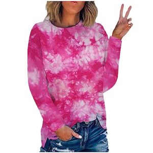 summer tops 2023 summer tie dye mujeres tops gradient mangas largas camisetas túnica cuello redondo otoño invierno sudadera pullover tees s1-hot pink medium