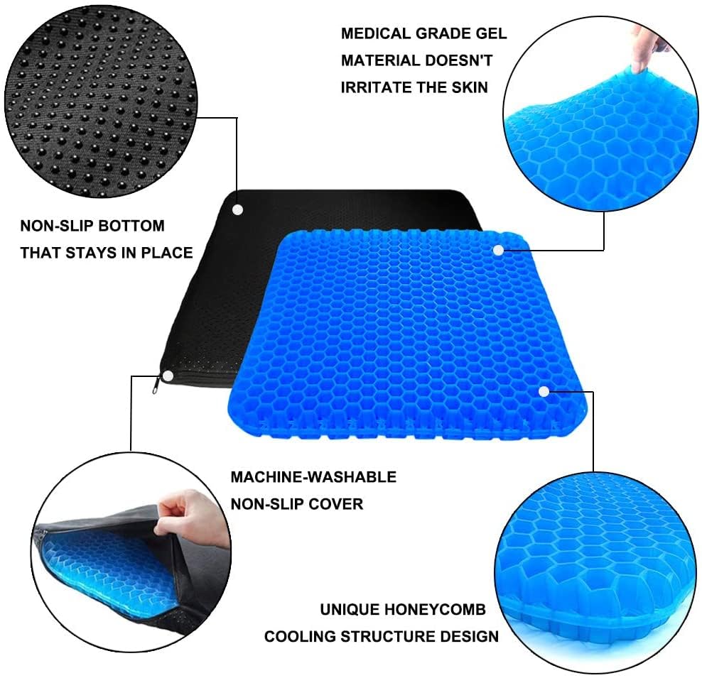 Ecofeen Gel Seat Cushion - Non-Slip Egg Seat Cushion Chair Pads - Office Chair Car Seat Cushion for Sciatica & Back Pain Relief - Coccyx Cushion for Home, Wheelchair, Computer, Desk Chair, Truck