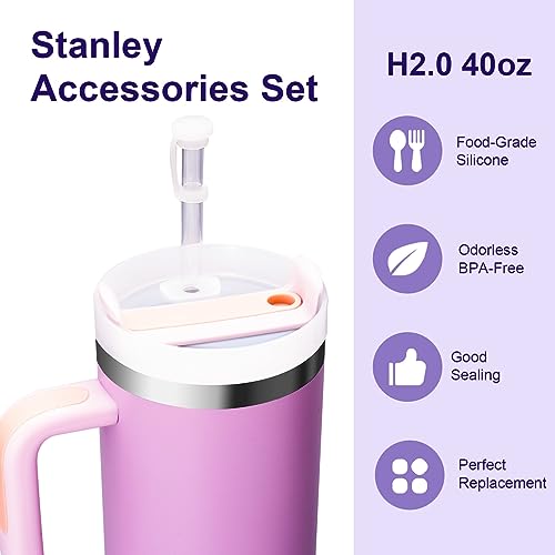 40oz Stanley Cup Accessories Set: 6 Pcs Extra Long Reusable Straws, H2.0 Silicone Spill Proof Stopper 3 Set, 2pcs 40oz Stanley H2.0 Tumbler Lid Spill Proof Splash Resistant Replacement Covers (Green)