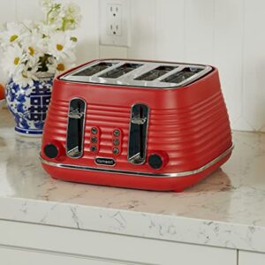 Homeart Riva Electric Kettle With Removable Limescale Filter and 4-Slice Retro Toaster Stainless Steel With Removable Crumb Tray Combo, Red